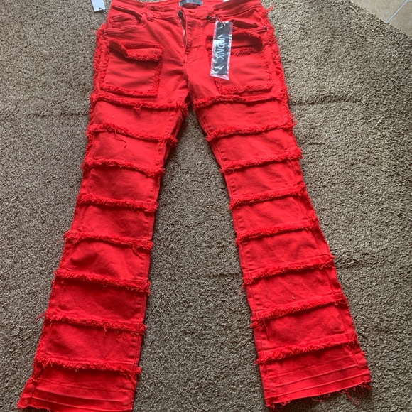 Kdnk | Jeans | Brand New Kdnk Skinny Flared Stacked Red Jeans Size 34 ...
